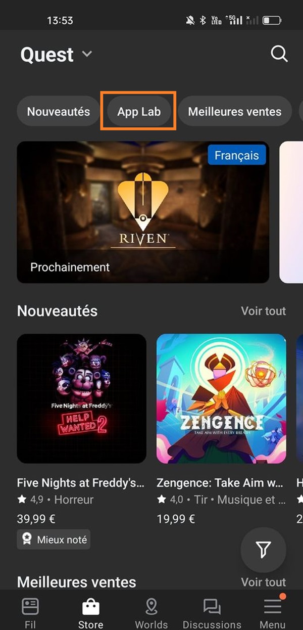 Nouvel accès à l'App Lab Quest sur le Meta Store (Horizon Store)
