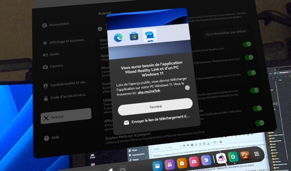 Windows 11 Quest 3 intégration de votre PC avec Meta
