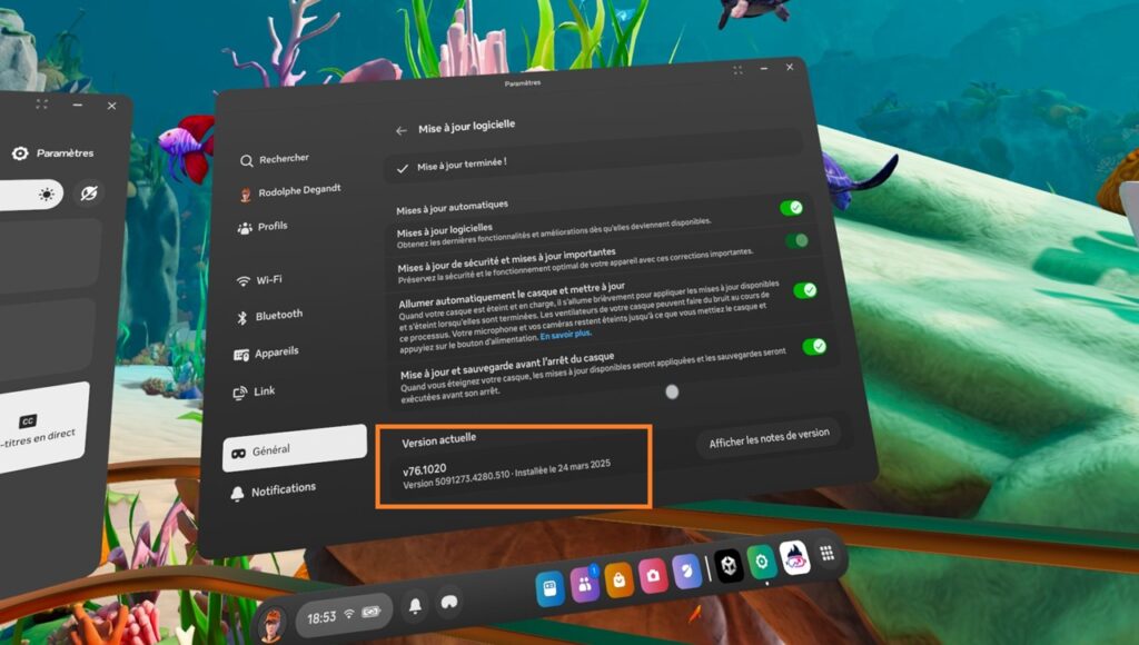 Meta Quest V76 nouveautés de la mise à jour Meta Horizon OS